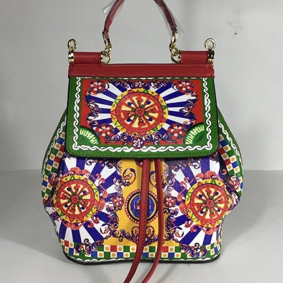 Bags | Leather Roman Classic Floral Print Backpacks For | Poshmark